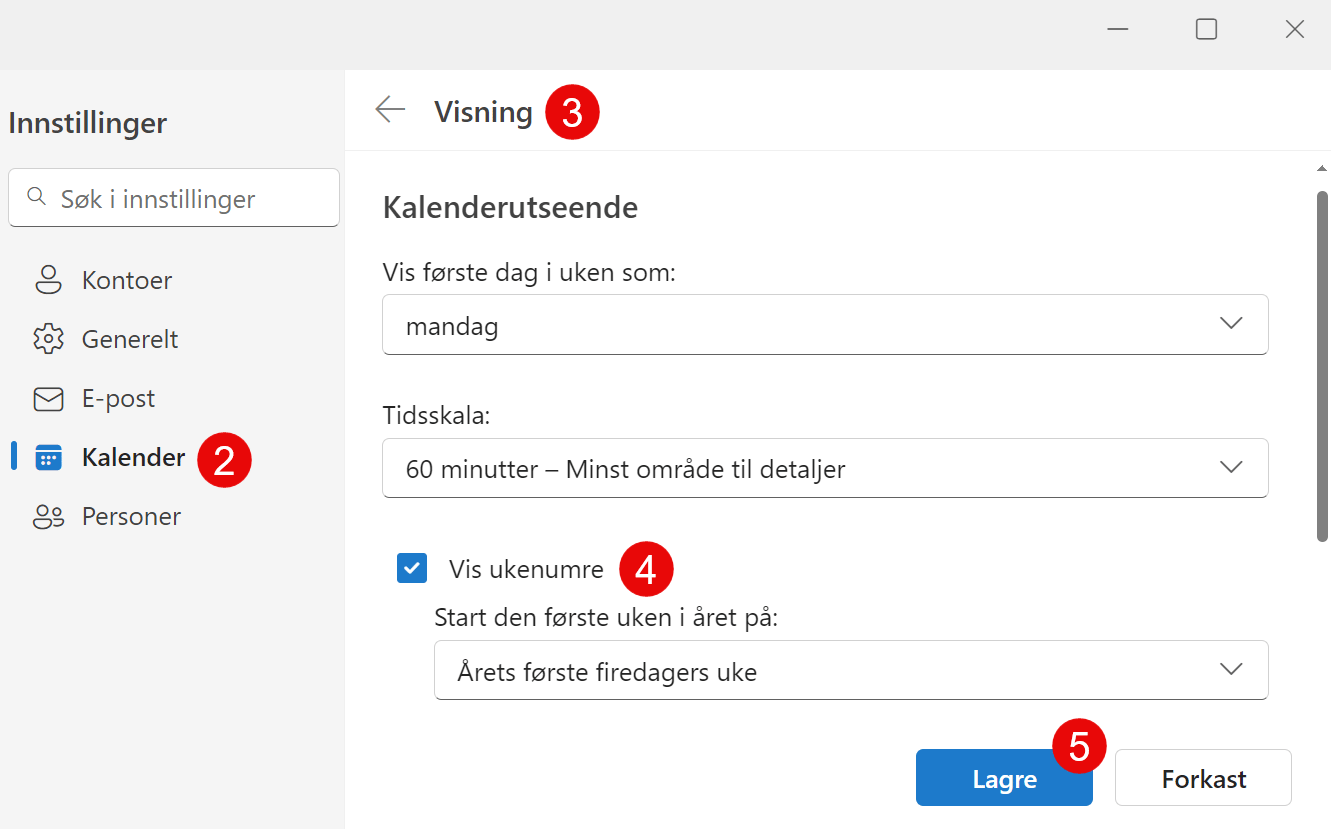 Hvordan vise ukenummer i nye Outlook kalenderen